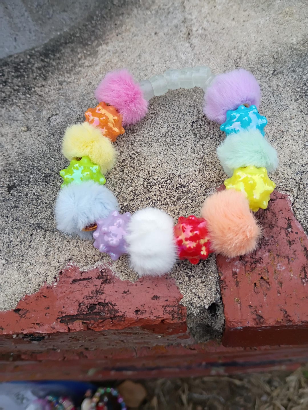 Fluffy and Spiky Bead Bracelet - Rainbow - Glow in the Dark - Sensory ...