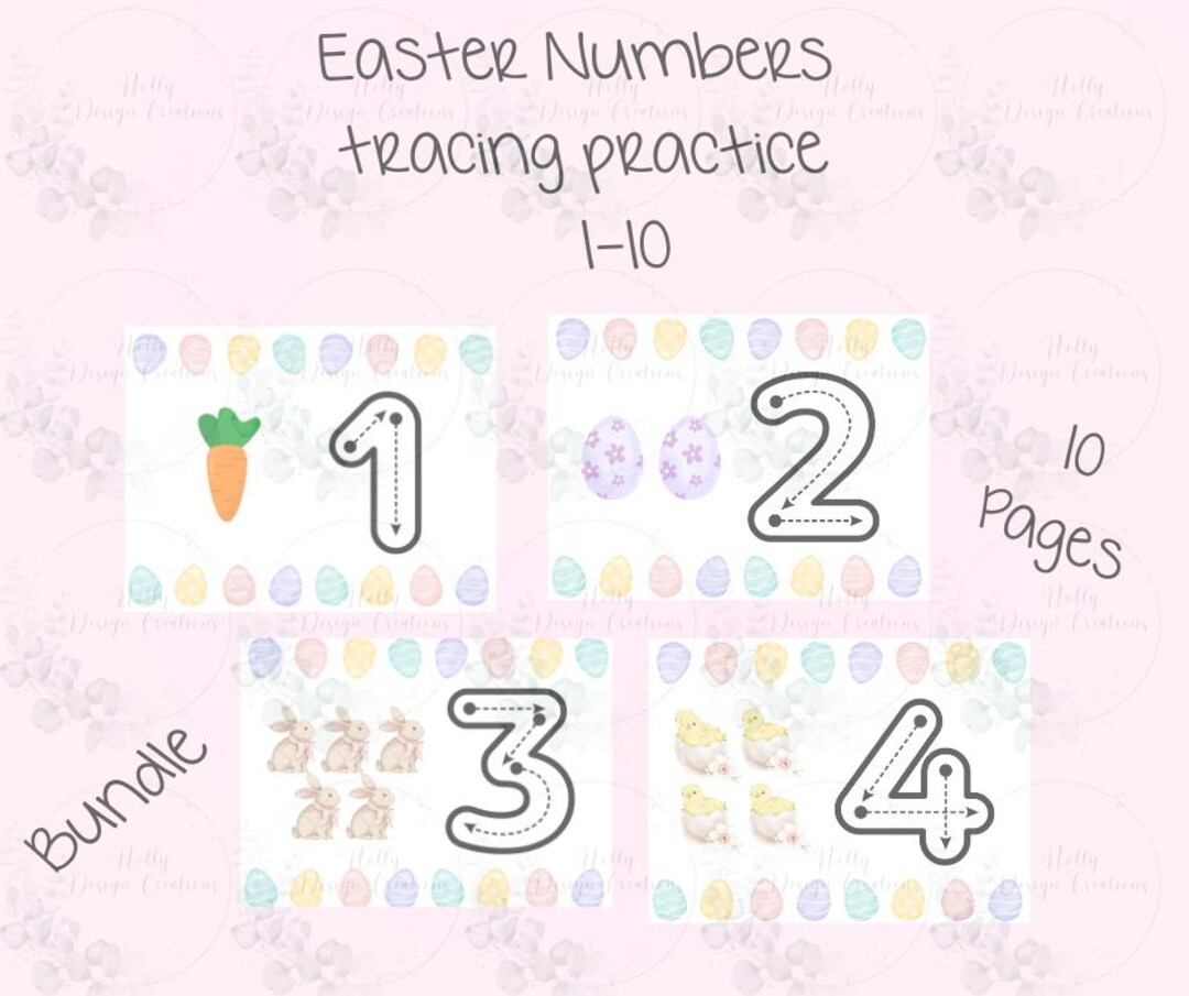 Easter Numbers 1-10 Bundle Tracing Exercises for Children Learning ...