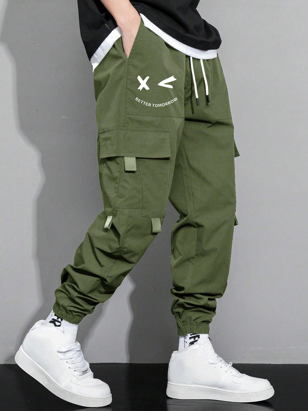 Trendy Tron Black Cargo Pants for Men With Drawstring Waist and Flap ...