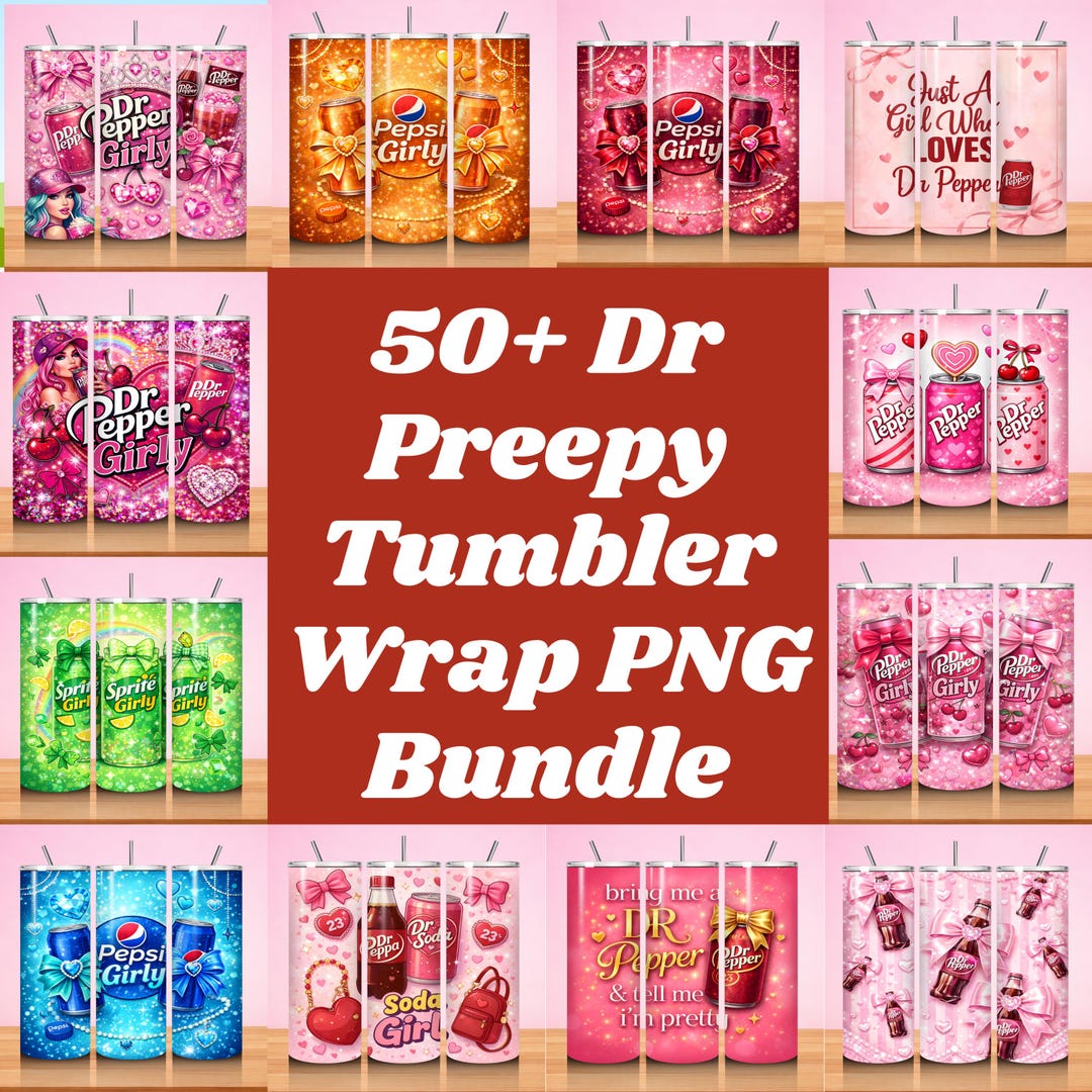 Girly Soda Tumbler Wrap PNG Bundle | Valentine Drink Can Designs ...