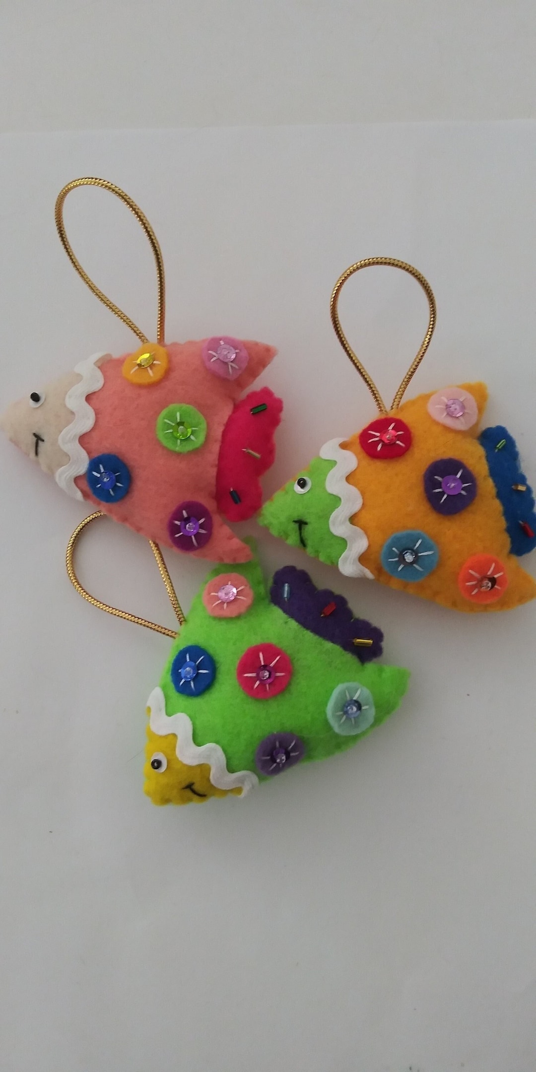 Set of 3 Handmade Felt and Sequin FISH Ornaments 3 1/2 X 2 1/2" - Etsy