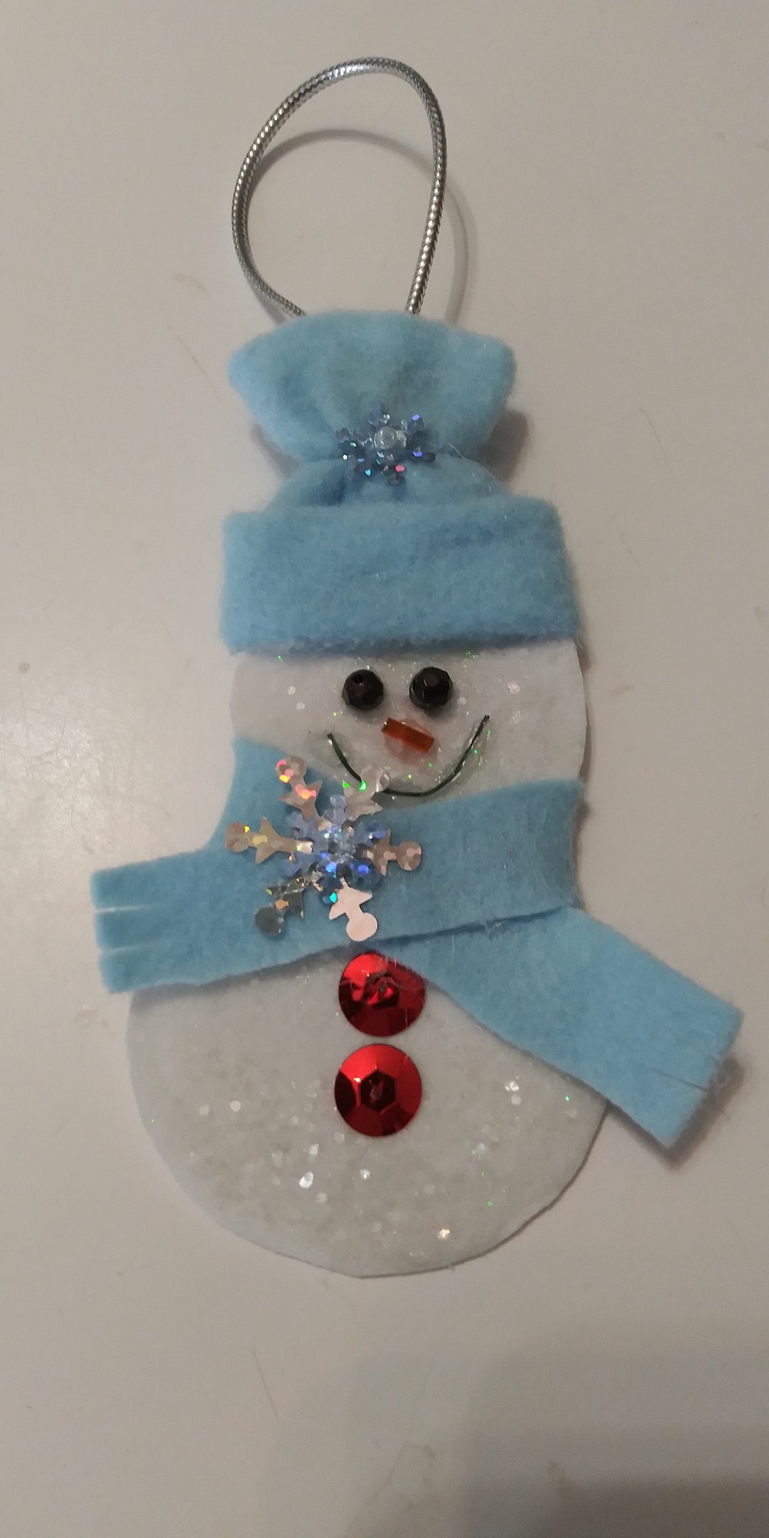 Handmade Felt and Glitter Light Blue Snowman Ornament 5"h X 2 1/2"w - Etsy