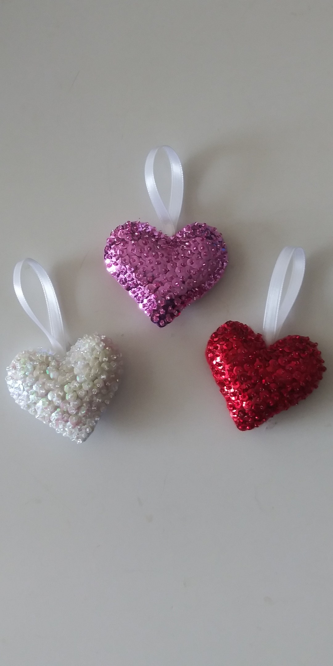 Set of 3 Handmade Felt Sequined Heart Ornaments 2 2 1/2 - Etsy