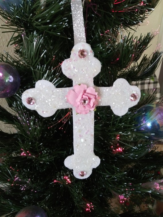 Handmade Felt and Glitter PINK CROSS Ornament 6h X 4 - Etsy