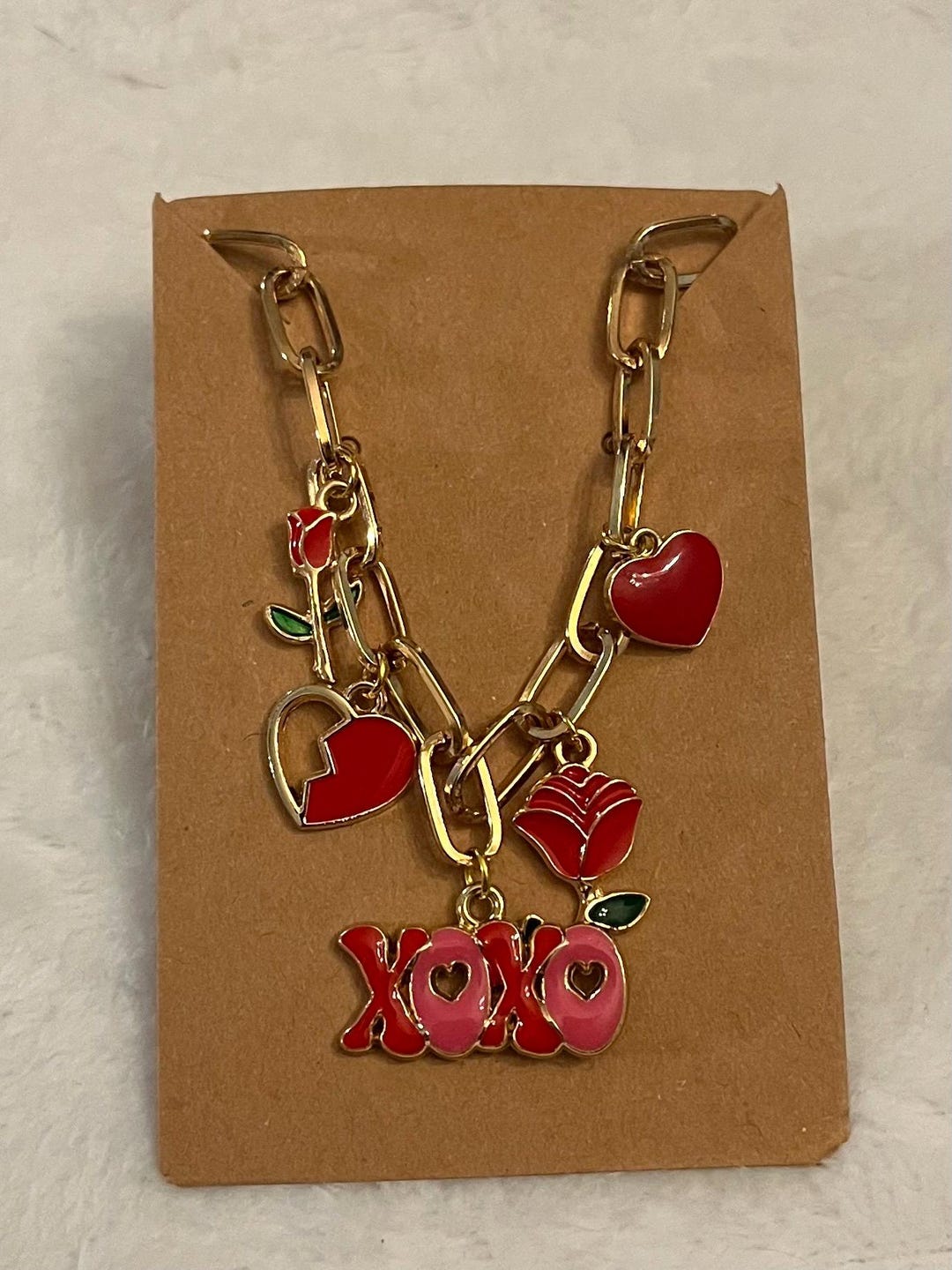 OXOX Valentine’s Day Themed Red and Gold Chain Charm Bracelet - Etsy