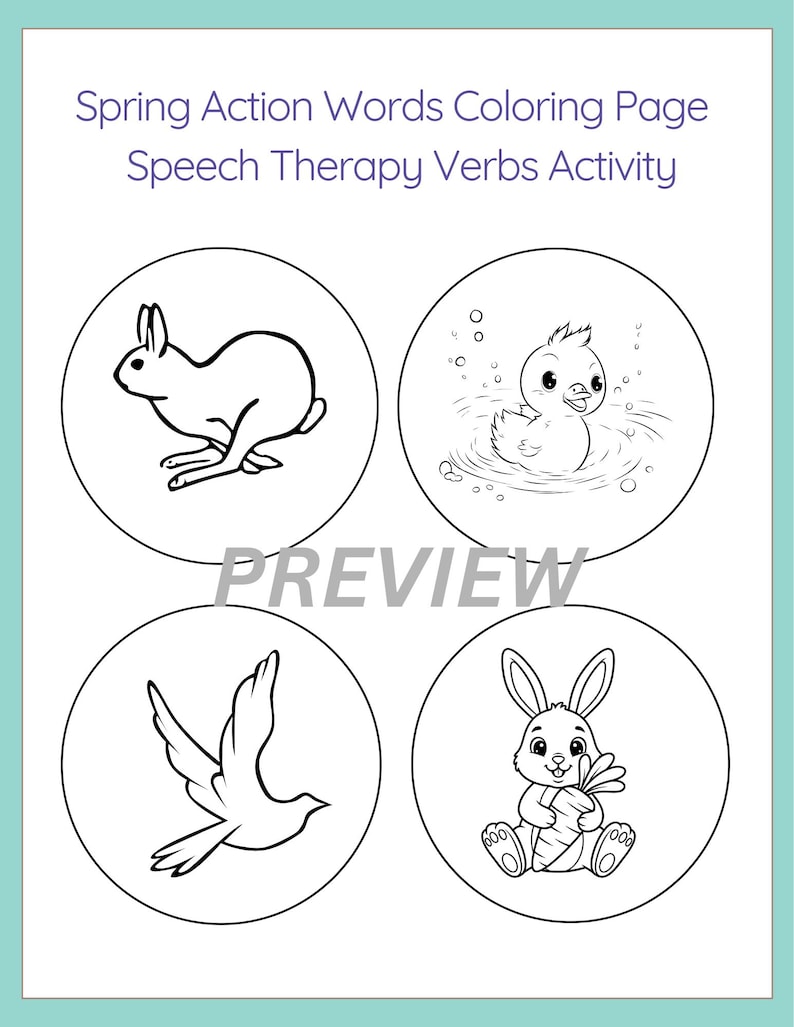 Spring Action Words Coloring Page Speech Therapy Verbs Activity - Etsy UK