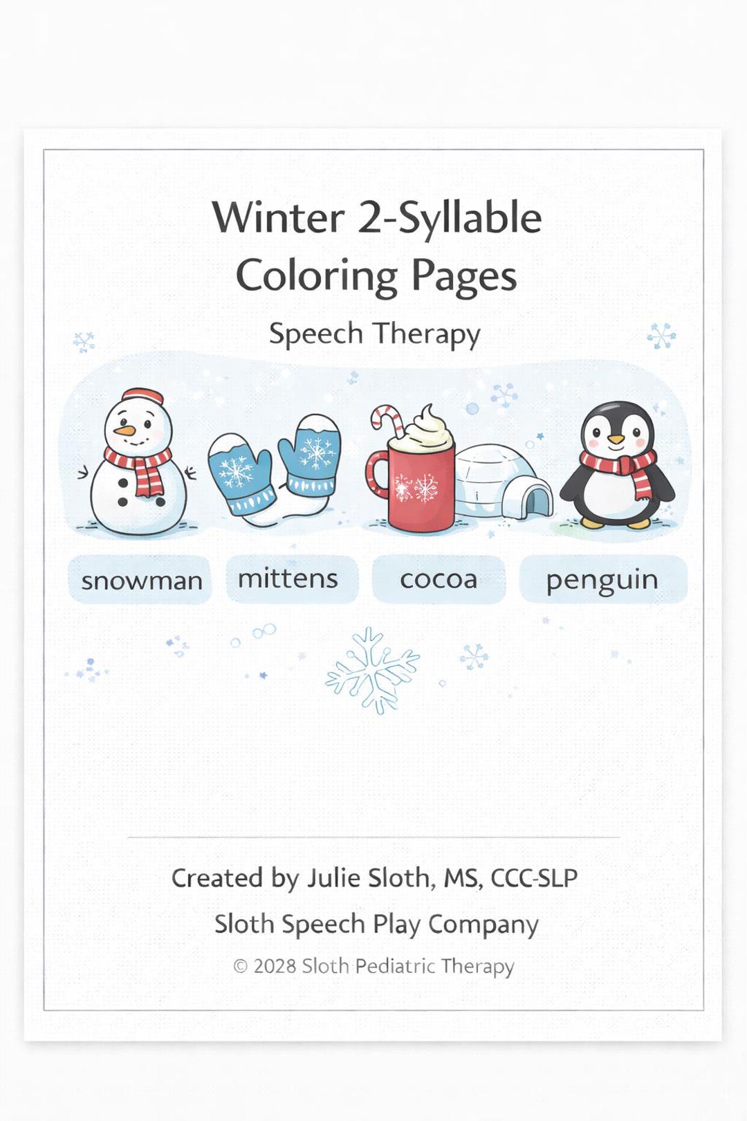 Winter Multisyllabic (2-syllable) Words Coloring Pages | Speech Therapy ...