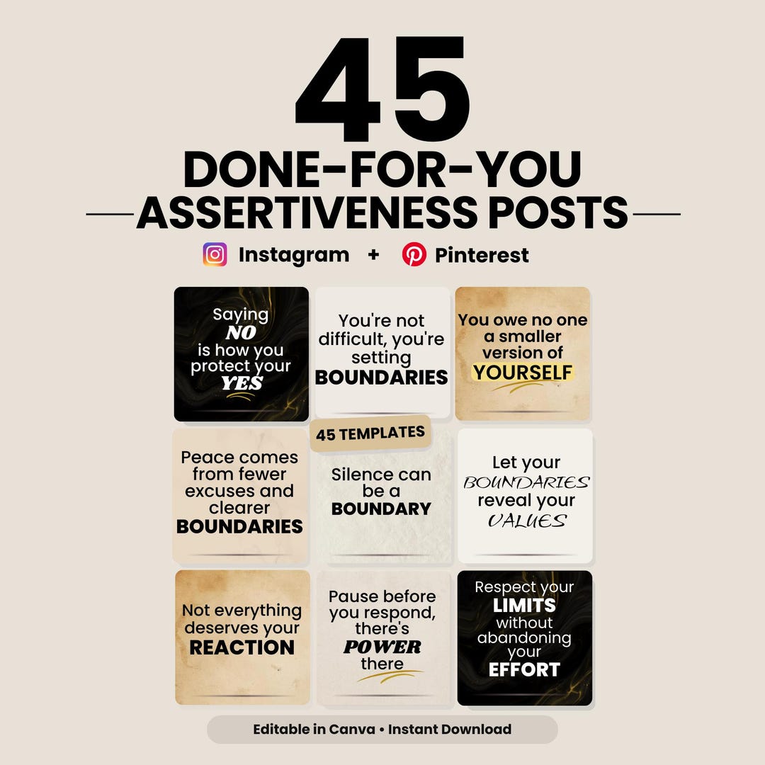 Assertiveness Quote Templates for Canva | 45 Instagram Pinterest Posts ...