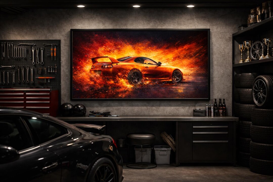 Toyota Supra MK4 – Electric Sunset Ink & Watercolor Wall Art | JDM ...