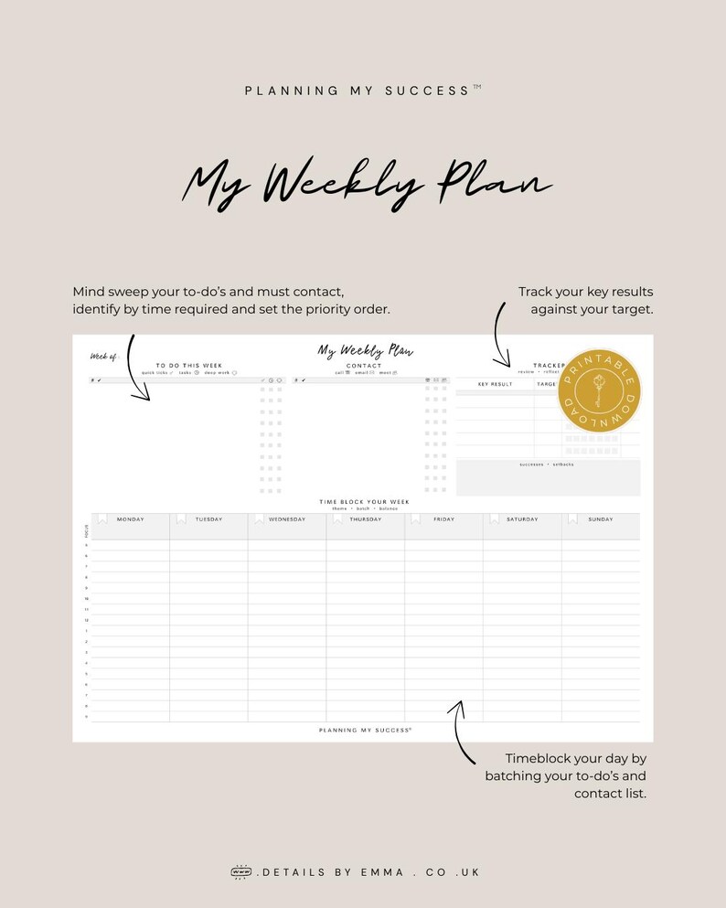 My Weekly Plan | Printable A4 Your Weekly Focus & Productivity Planner ...