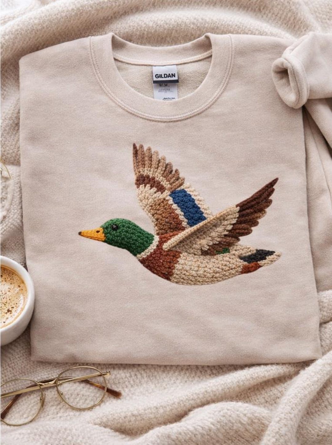 Retro Flying Mallard Duck Crochet PNG, Latch Hook Yarn Crochet, Faux ...