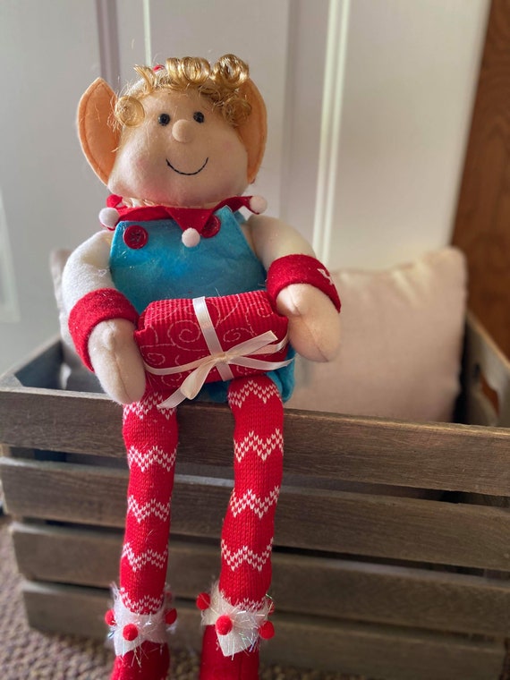 Red & Blue Sitting Elf Wreath Decor Plush Elf | Etsy
