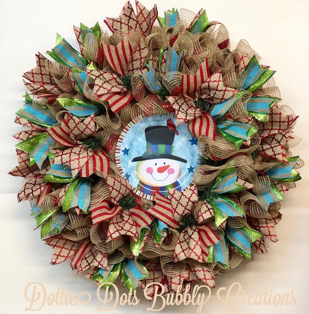 Rustic Burlap Snowman Wreath, Christmas Winter Decor - Etsy