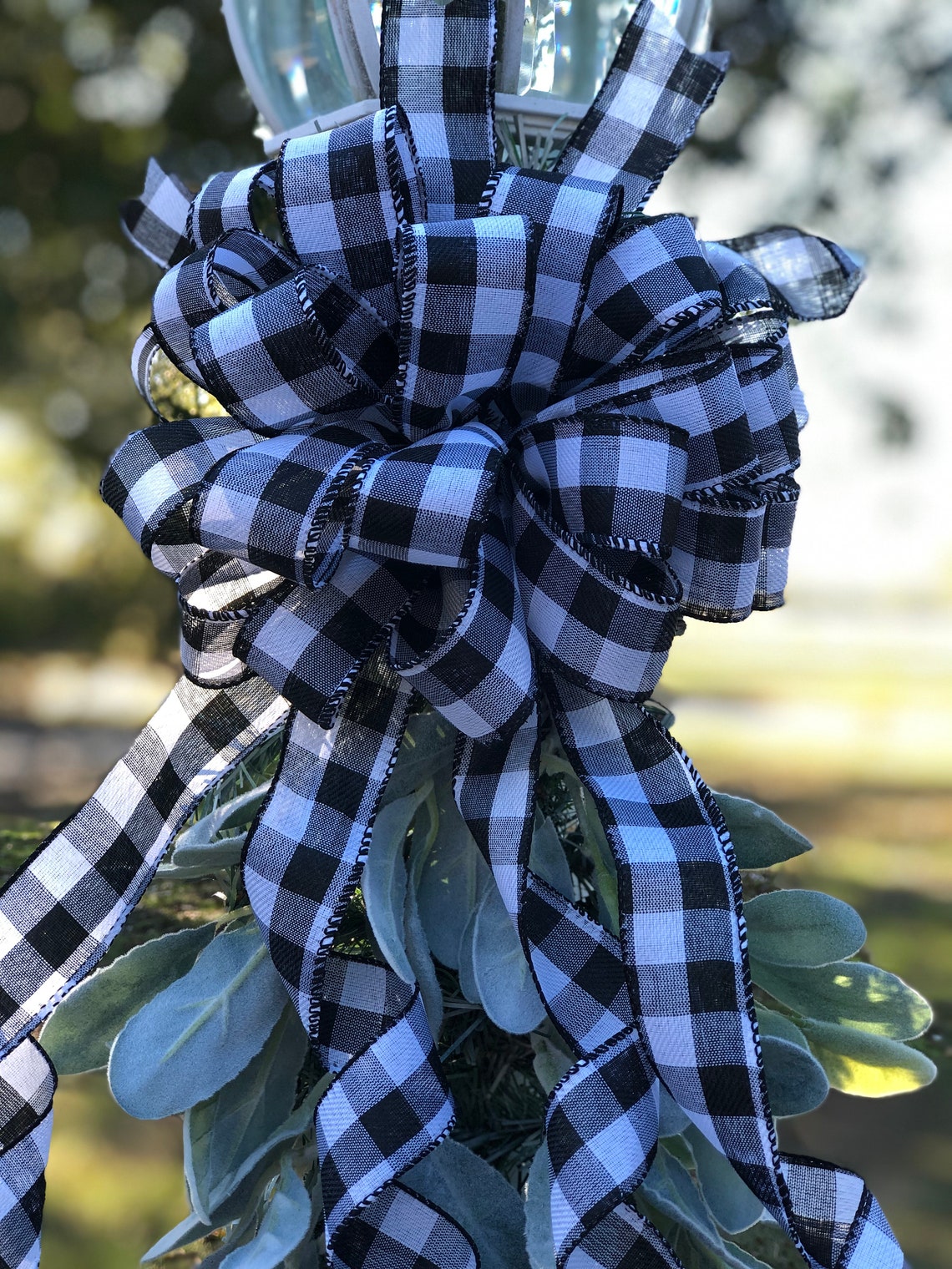 Lambs Ear Farmhouse Lamp Post Garland, Lamp Post Garland, Porch Rail ...