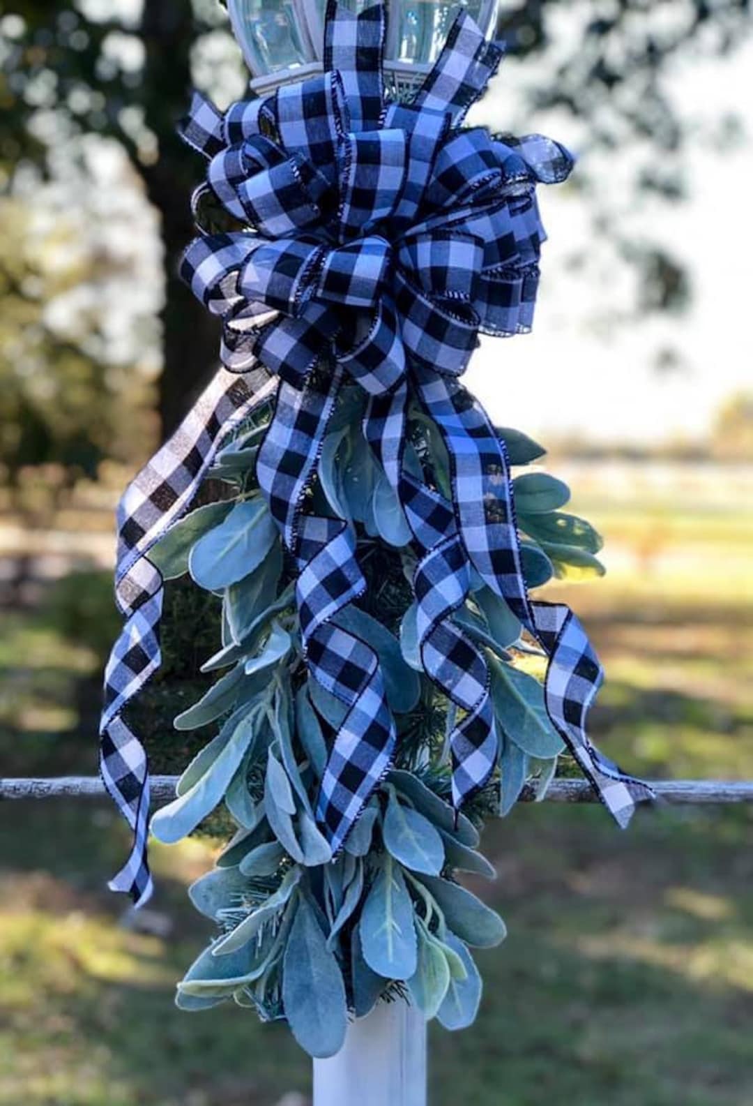 Lambs Ear Farmhouse Lamp Post Garland, Lamp Post Garland, Porch Rail ...