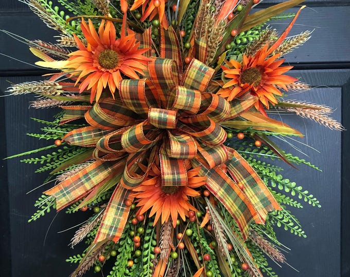 Orange Fall Wheatgrass Floral Swag, Fall Swag, Wheatgrass Swag - Etsy