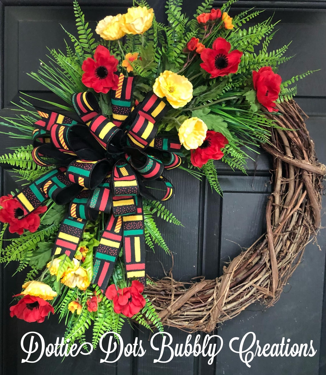 Juneteenth Floral Grapevine Wreath, Poppy Flowers & Print Bow - Etsy