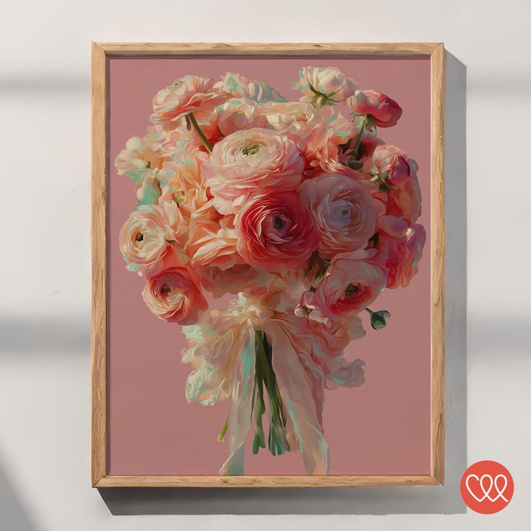 Coral Pink Ranunculus Bouquet Print – Romantic Floral Wall Art (digital ...
