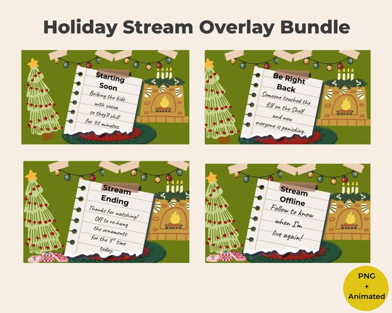Holiday Stream Overlay Bundle – Animated Christmas Twitch Screens (PNG ...