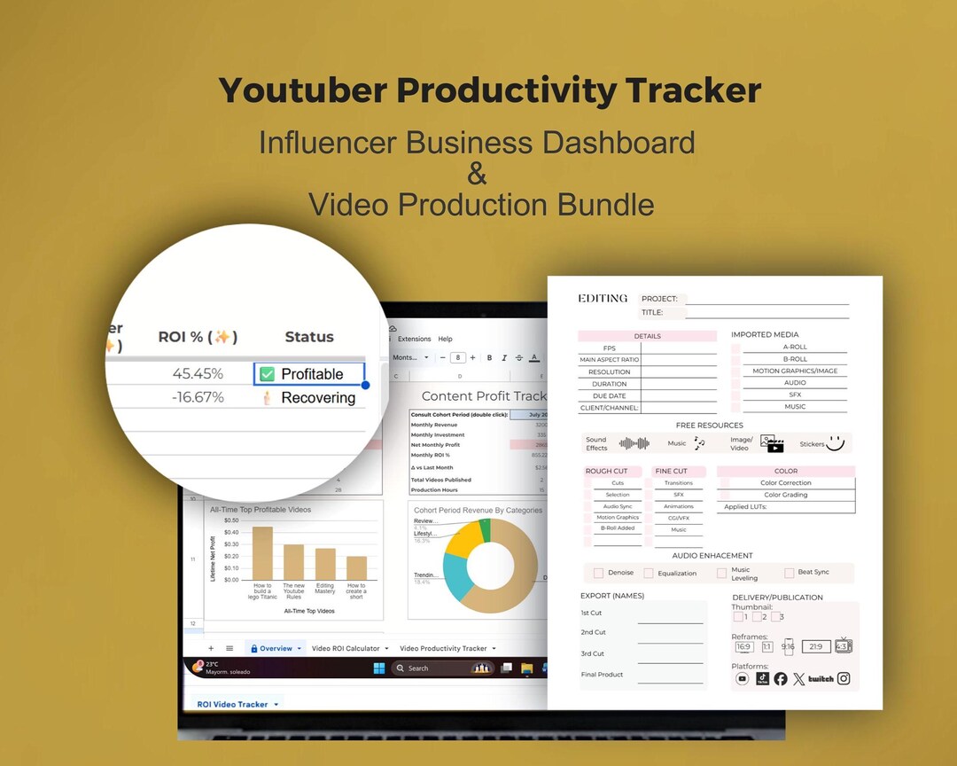 Video ROI Calculator | Editing and Production Planner Bundle, Youtube ...