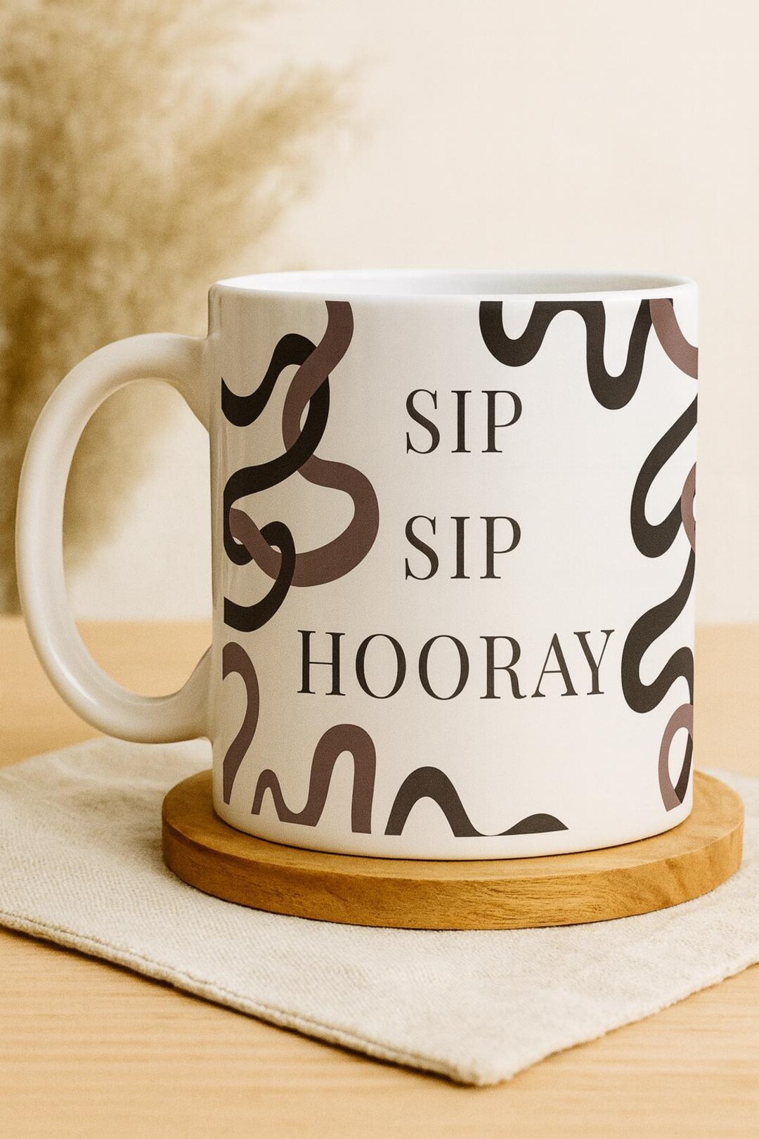 Sip Sip Hooray Mug | Ceramic Coffee Cup, Black Script Swirls - Etsy
