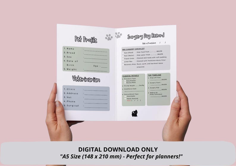 Cat Surgery Recovery Log Printable PDF | Pet Post-op Daily Tracker ...