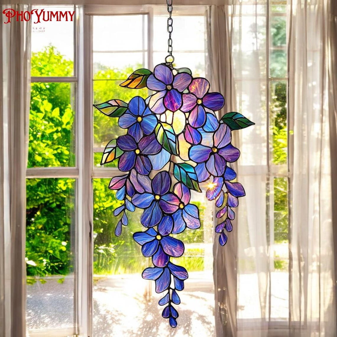 Wisteria Branch Acrylic Holographic Suncatcher, Floral Window Decor for ...