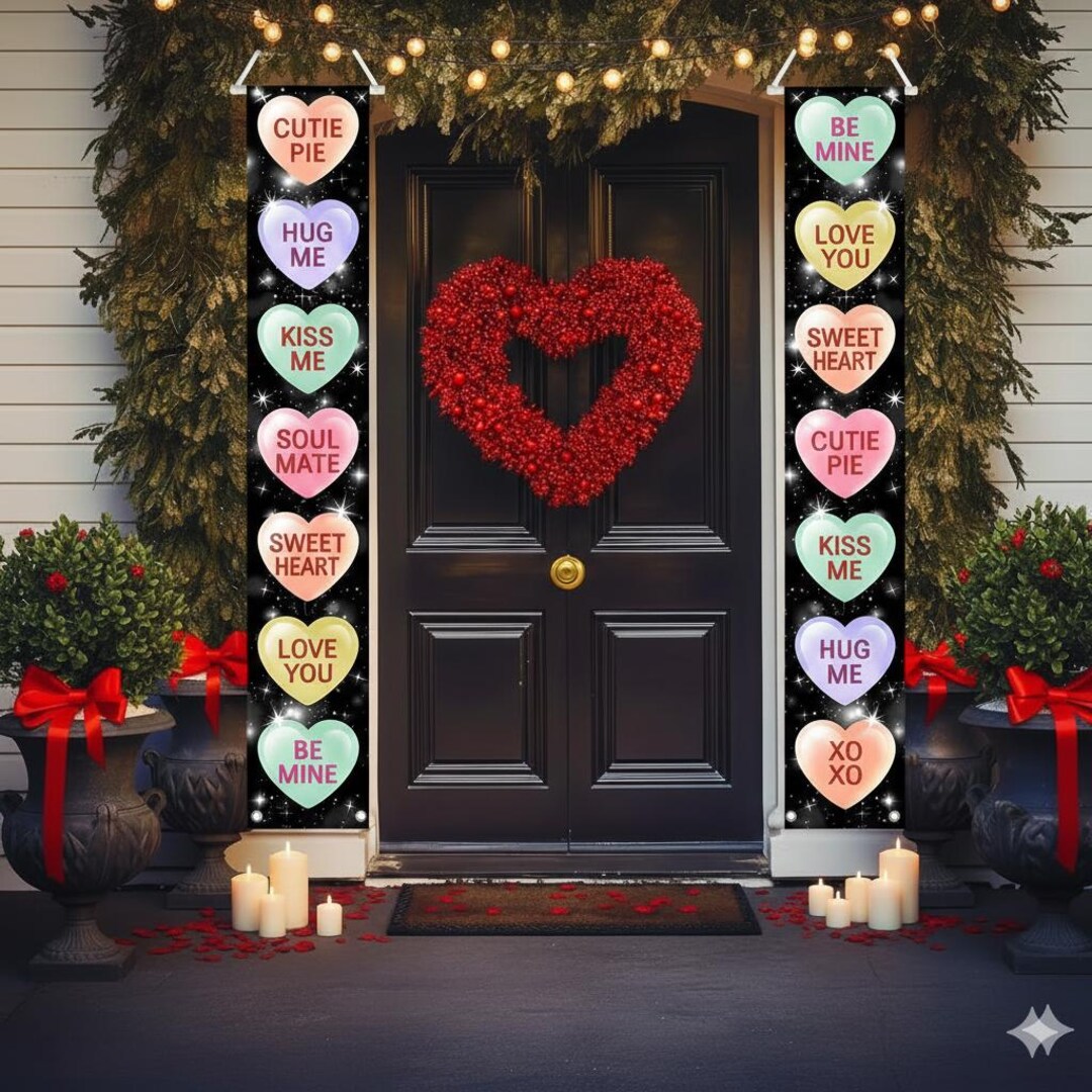 Valentine's Day Porch Banners, Conversation Heart Door Decor - Etsy