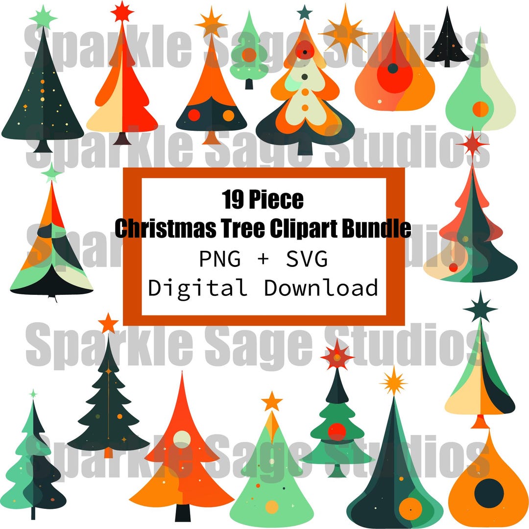 Retro Christmas Tree Clipart Bundle | Mid-century Holiday Graphics (SVG ...