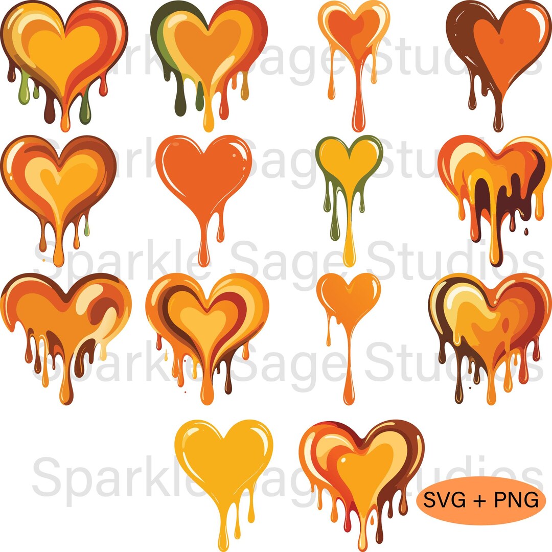 Drippy Heart Clipart Bundle | Retro Melted Heart SVG PNG Set | 70s ...