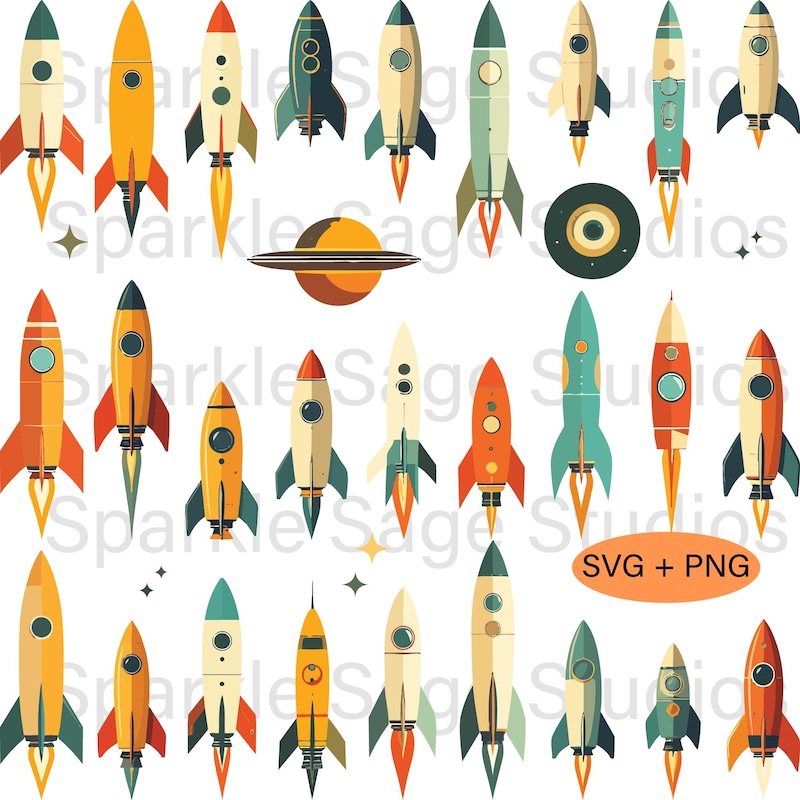Retro Rocket Clipart - Etsy