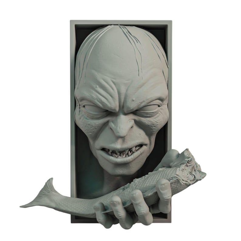 Gollum Book Nook Gray PLA 3D Printed Fantasy Diorama Bookshelf Insert ...