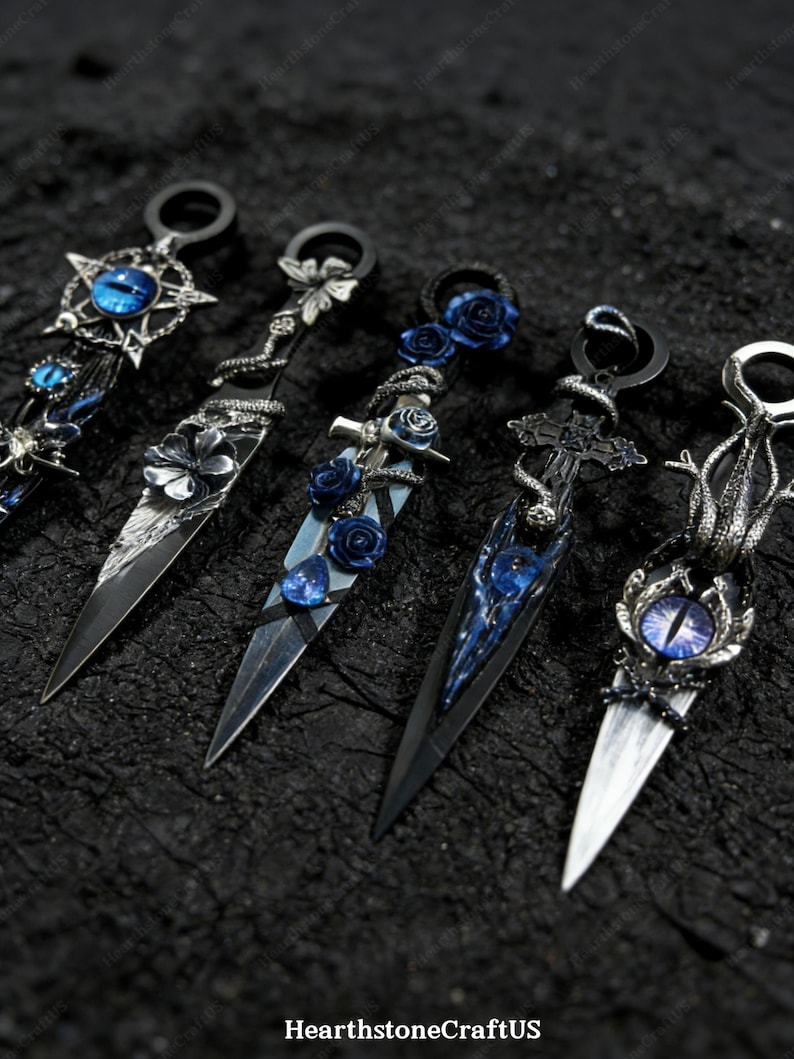 Personalized Midnight Blue & Black Gothic Dagger With Rose, Fantasy ...