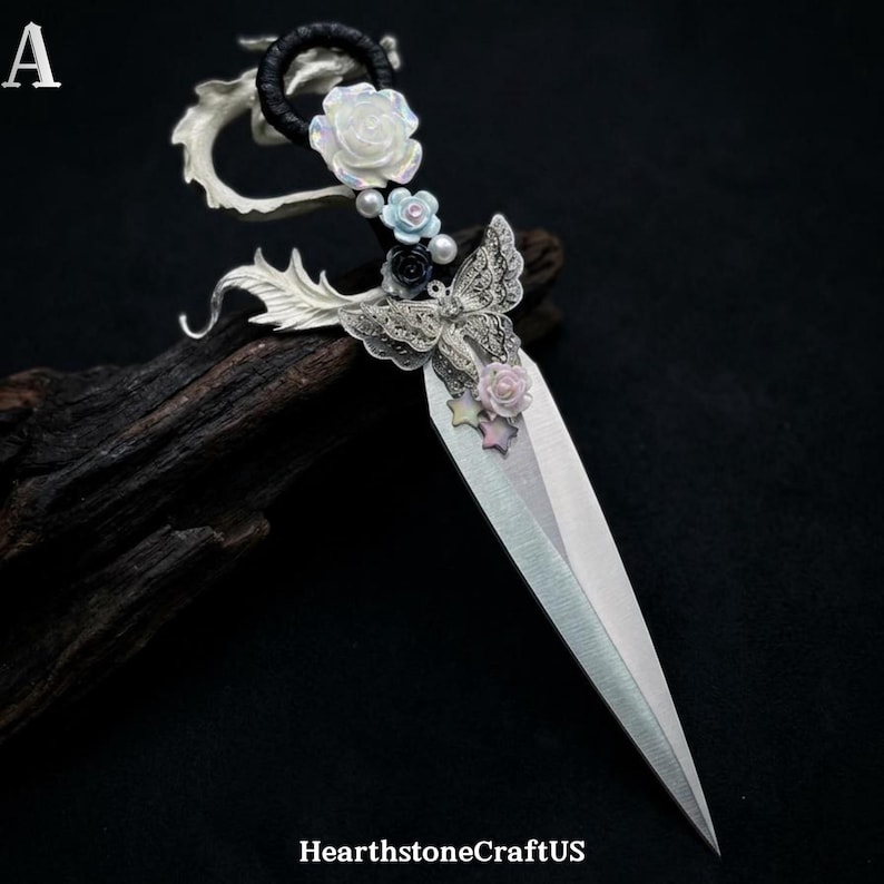 Gothic Fantasy Dagger With Rose Design, Decorative Knife for Cosplay ...