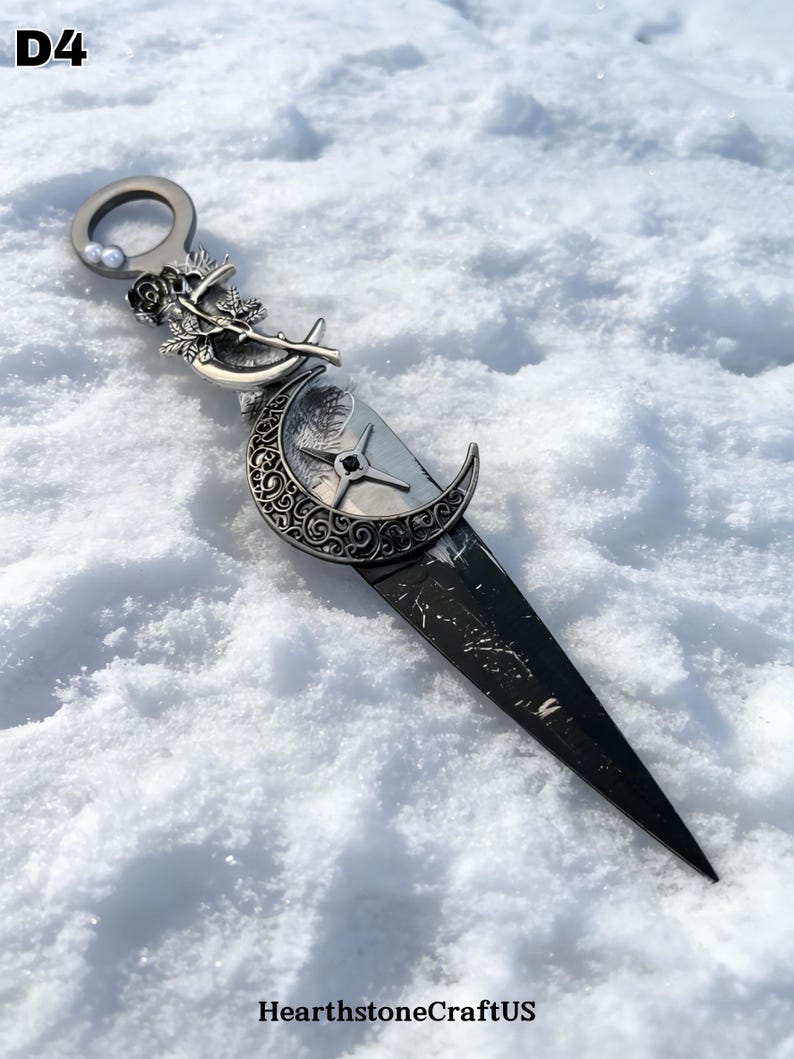 Personalized Gothic Black Dagger With Flower, Fantasy Athame Collection ...