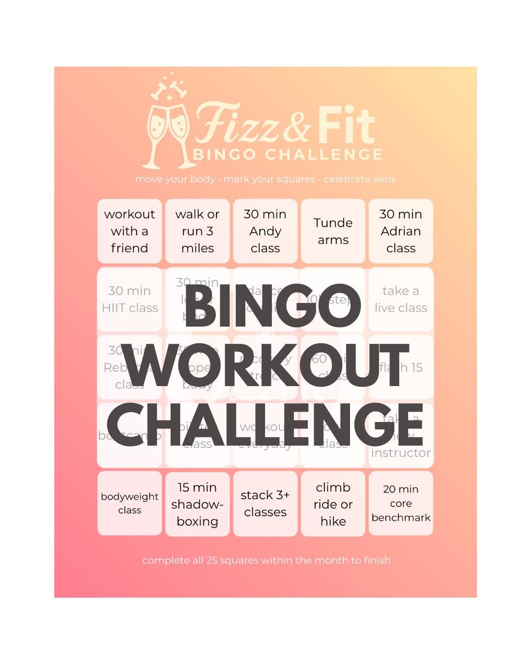 Monthly Workout Bingo Challenge | Workout Tracker Printable | Peloton ...