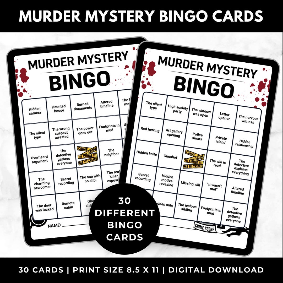 Murder Mystery Bingo Printable – Adult Dinner Party Game, Who Did It ...
