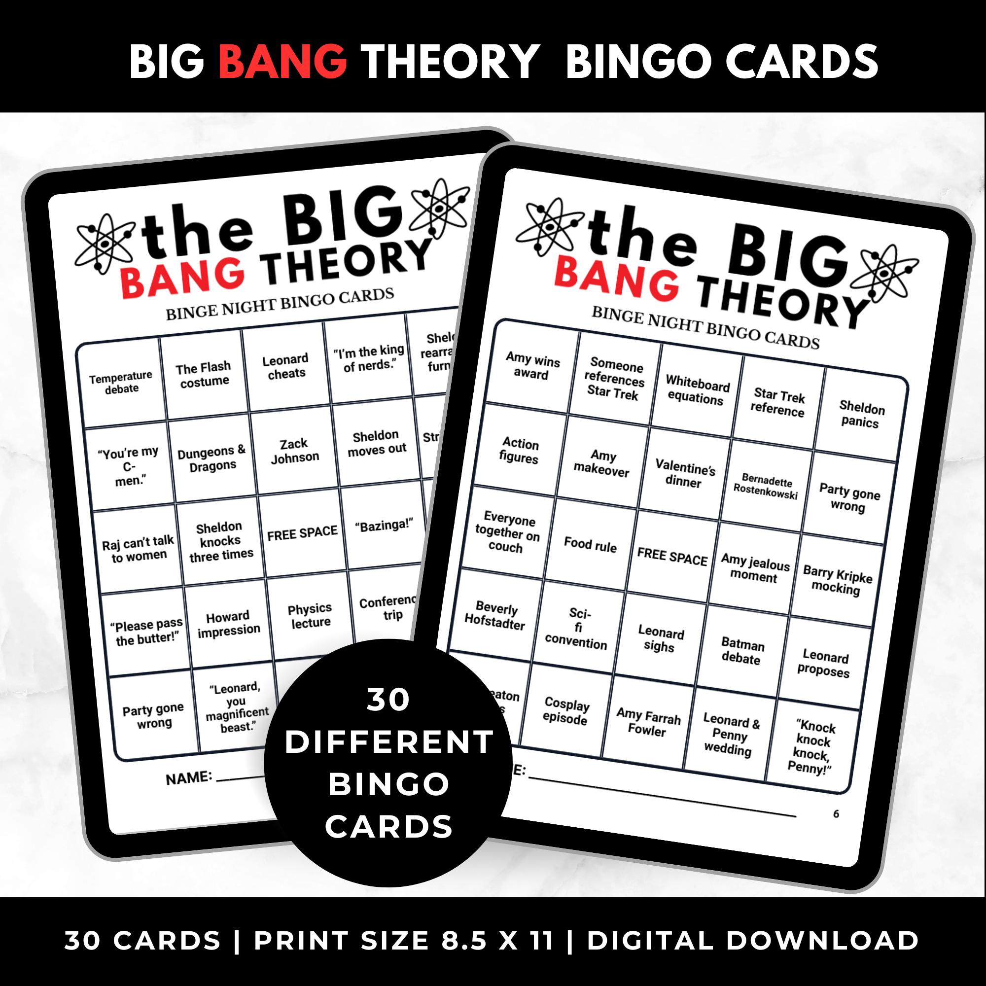 Big Bang Theory TV Show Bingo Cards Printable – Adult Watch Party Game ...