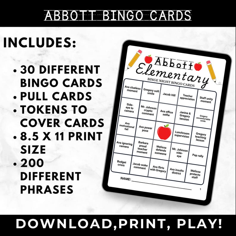 Abbott Elementary Bingo Cards Printable – Adult Watch Party Game ...