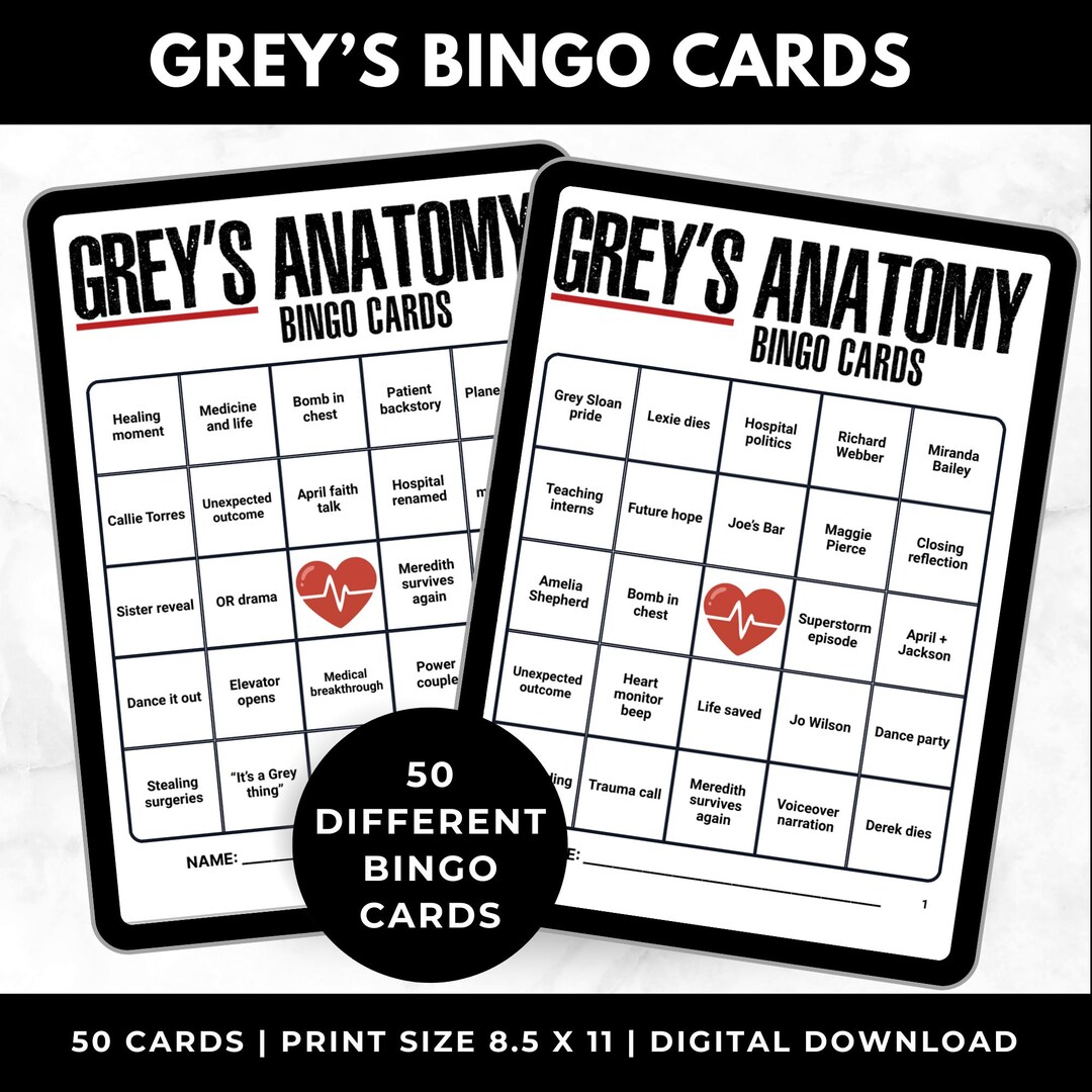 Grey’s Anatomy Bingo Cards | Watch Party Game for Fans | Girls Night ...