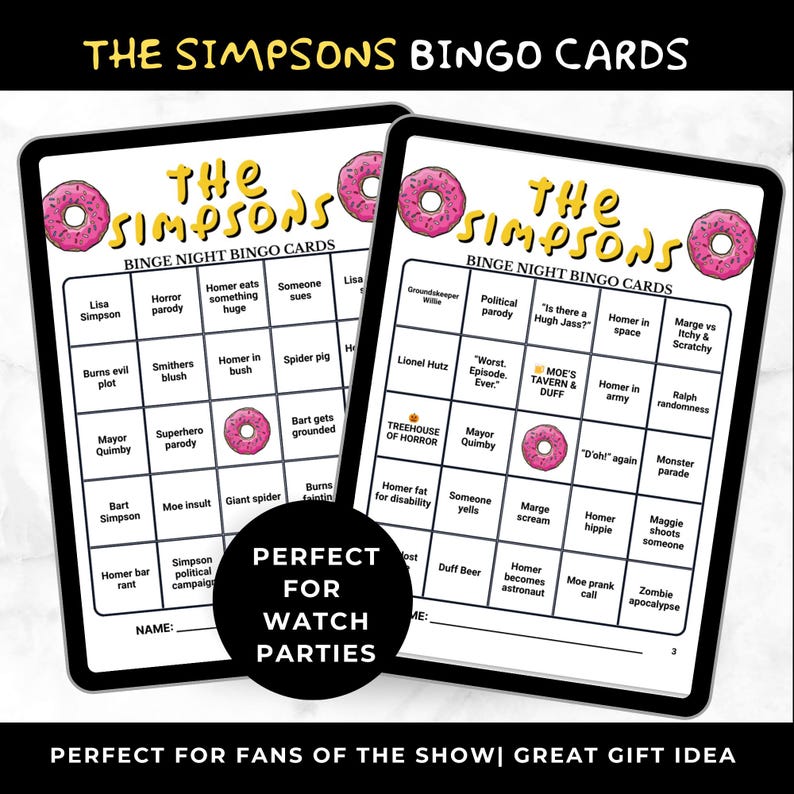 Simpsons Bingo Cards Printable –adult Watch Party Game, Animated TV ...