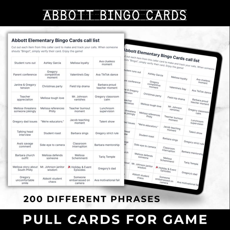 Abbott Elementary Bingo Cards Printable – Adult Watch Party Game ...