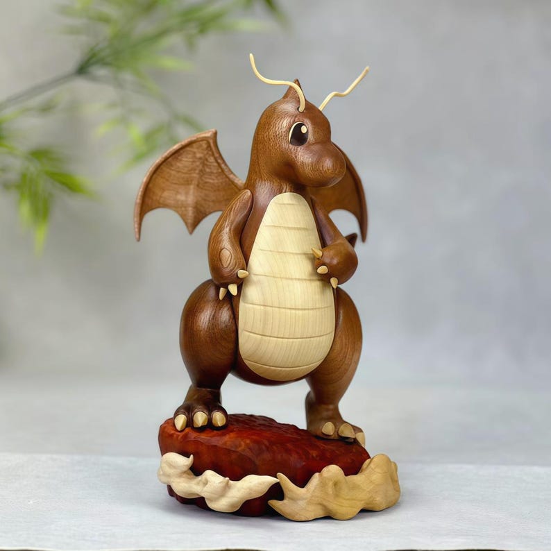 Handcrafted Wooden Dragonite Figurine – Cute Dragonite-inspired Desk ...