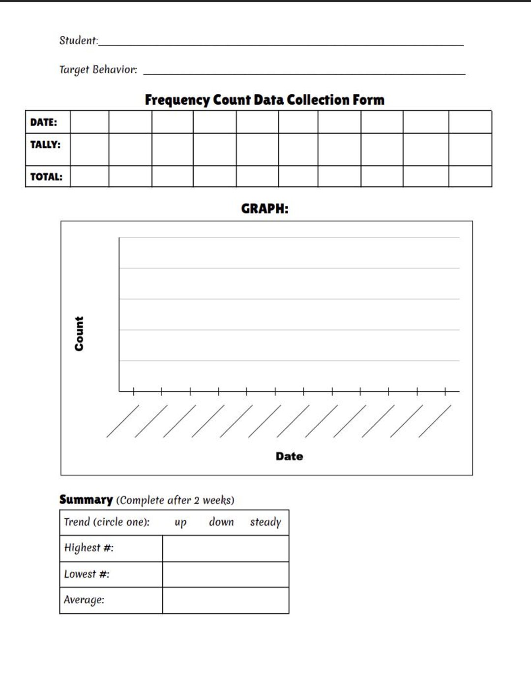 Self Graphing Behavior Data Form: Frequency Count - Etsy