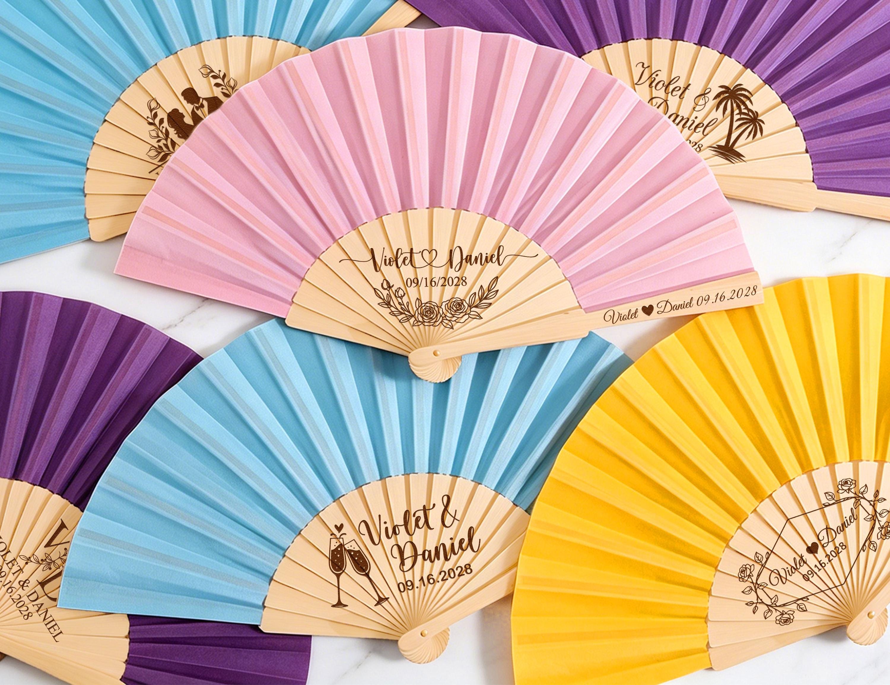 Personalized Wedding Clack Fans, Custom Sage Green Silk Hand Fan, Palm ...