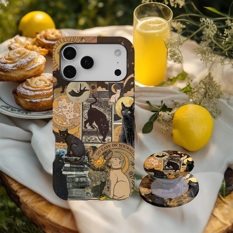 Witchy Black Cat Phone Case, Vintage Celestial Collage Cover, Gothic ...