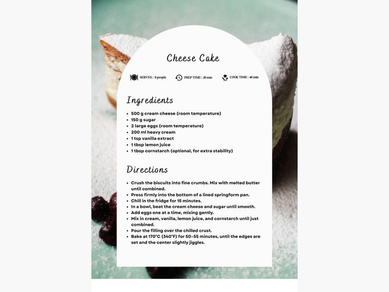 Recipe Page: Editable and Printable Canva Template, Cookbook Page - Etsy