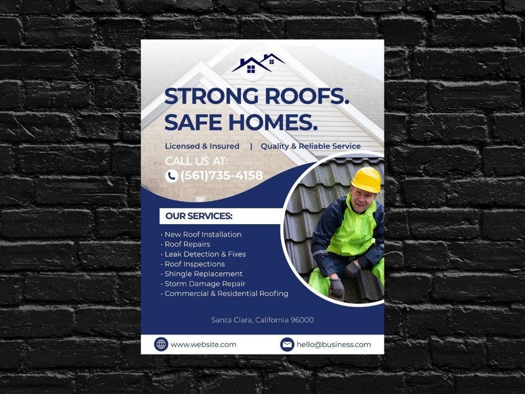 Roofing Flyer Template, Editable Canva Design for Roofer Contractor - Etsy