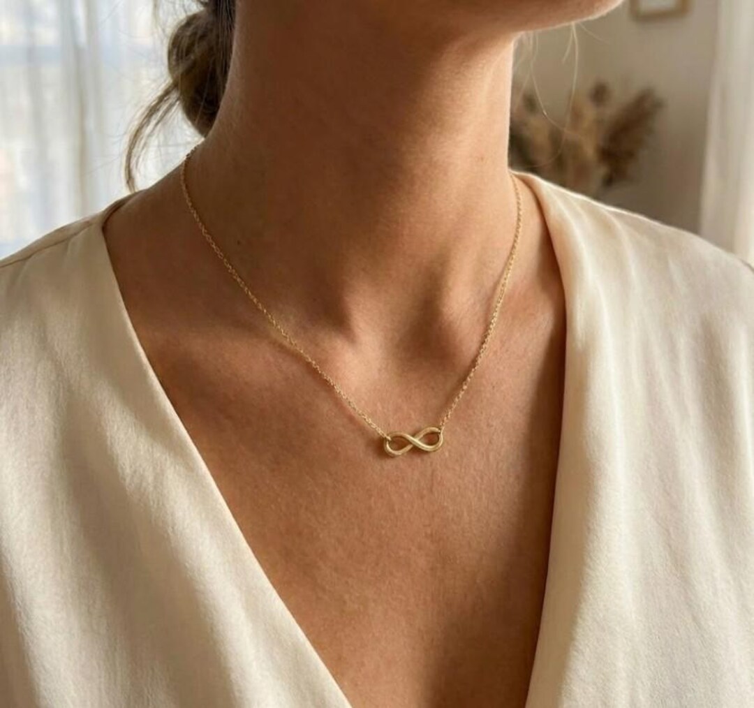 Yellow Gold Infinity Necklace, 925 Sterling Silver, Delicate Minimalist ...