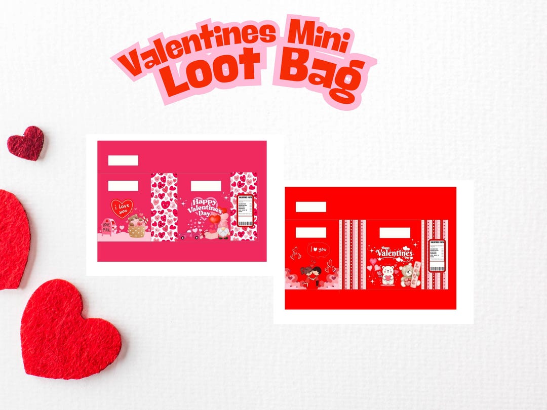 Valentine Mini Treat Bag Template | Printable DIY Loot Bags (instant ...